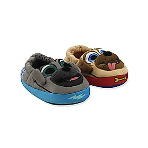 Disney Puppy Dog Pals Bingo Rolly Toddler Plush Aline Slippers with 3D Face (Gray/Tan, 7-8 M US Toddler)