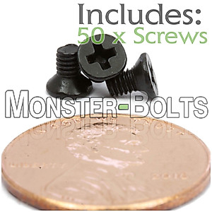 MonsterBolts - M2.5 x 4mm Phillips Flat Head, DIN 965, Alloy Steel, Black Oxide, 50 Pack