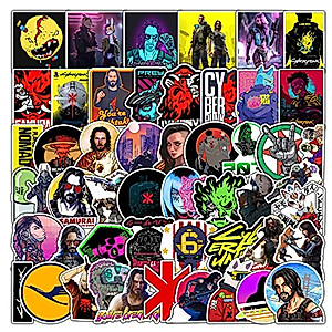 Cherubcare 50Pcs Cyberpunk 2077 Stickers Pack-Cool Vinyl Waterproof Sticker-Water Bottle Computer Laptop Skateboard Stickers for Adult Teen Kid Girls Boys
