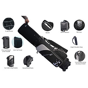 A99Golf Travel Mate with Cover Skin Wheeled W. TSA Lock Air Porter Golf Travel Bag cart Bag Golf Bags Golf Travel Cover( Blk/Grey)