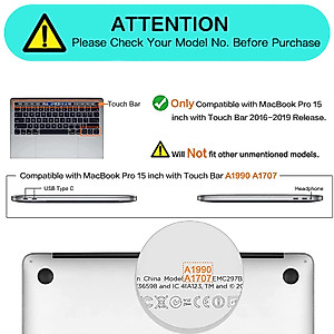 MOSISO Compatible with MacBook Pro 15 inch Case 2019 2018 2017 2016 Release A1990 A1707 with Touch Bar, Plastic Hard Shell Case & Keyboard Cover & Screen Protector & Storage Bag, Crystal Clear