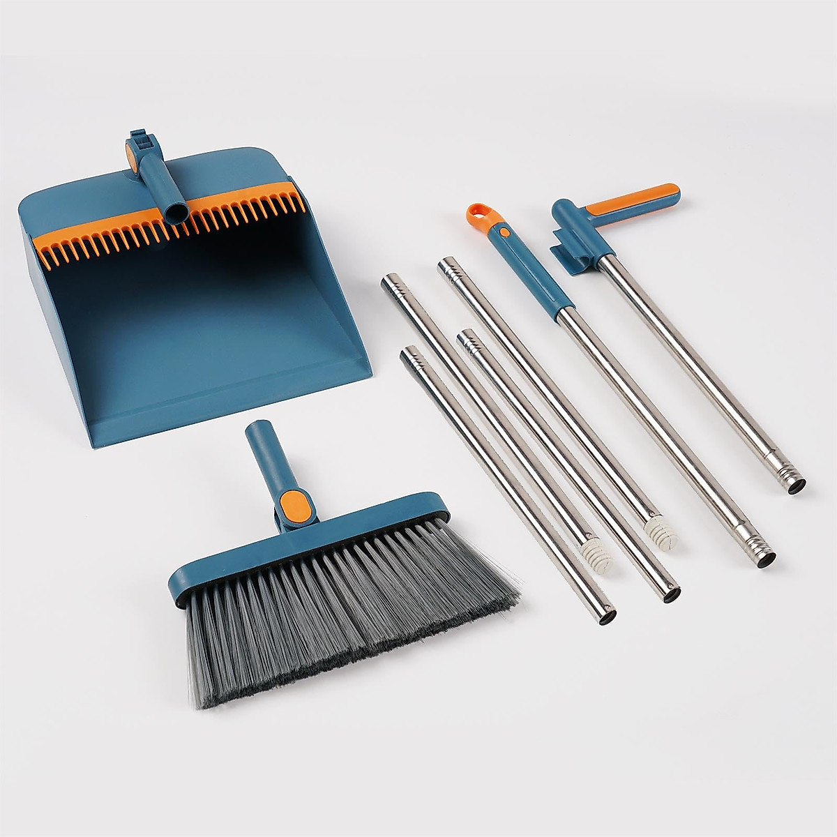 XIXIWOW Starry Sky Blue Broom and Dustpan Set,New Upgrade lengthening Handle to 50 inches - Indoor/Outdoor Cleaning Tool, Easily Remove Hair, Foldable Design Saves Space, Ideal for Home Cleaning