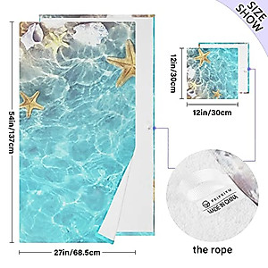 JIPONI Starfish Ocean Cotton Towel Set of 2, 1 Bath Towel 1 Washcloth Soft and Highly Absorbent Towels for Bathroom Hotel Spa Gym Decor