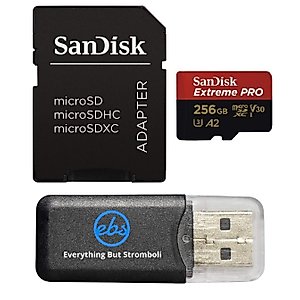 SanDisk 256GB Micro SDXC Memory Card Extreme Pro Works with Insta360 One X, Insta360 EVO Action Camera U3 V30 4K A2 Class 10 (SDSQXCZ-256G-GN6MA) Bundle with (1) Everything But Stromboli Card Reader