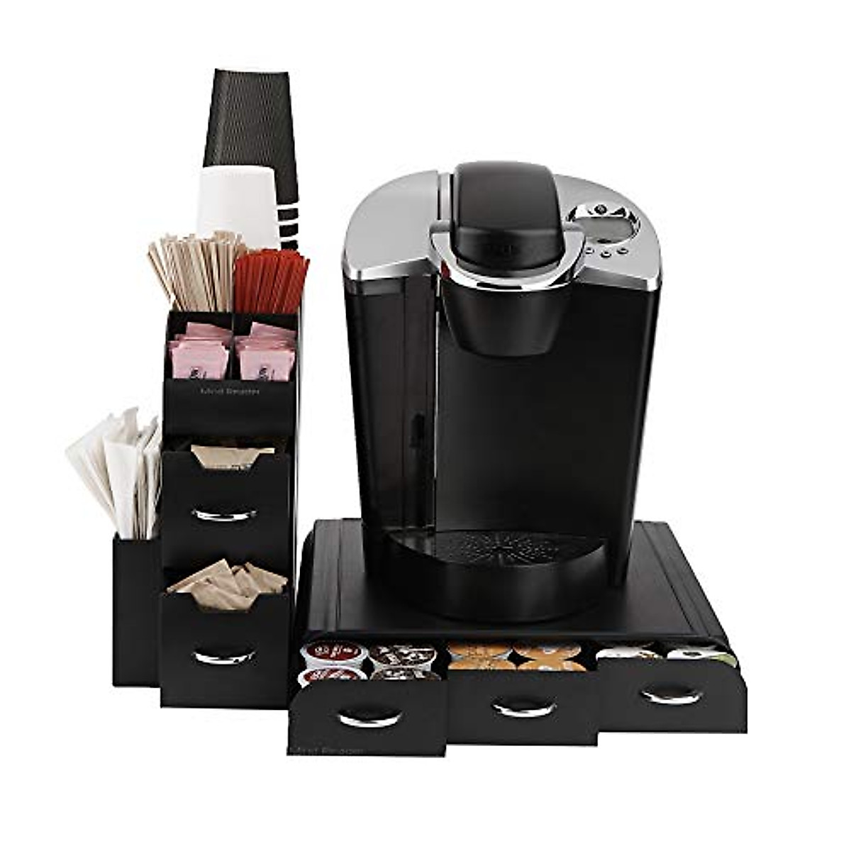 Mind Reader Anchor Collection, 3-Drawer Single Serve Coffee Pod Drawer, 36 Coffee Pod Capacity, Coffee Machine Base and 10-Compartment Cup and Condiment Countertop Organizer Set, Black