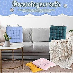 Barydat 8 Pcs Chair Cushions 15 x 15 Inch Dining Chair Pads with Ties Square Patio Thick Soft Chair Cushions for Outdoor Kitchen Patio Room Indoor Car Office, 8 Colors