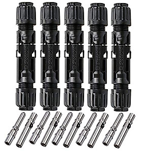 ZOOKOTO 1500V 1000V Solar PV Connector 50A Solid Tinned Copper Terminal Solar Panel Connector PV Plug Tinned Copper Pins IP68 Waterproof 5 Pairs (6mm2 (10AWG))
