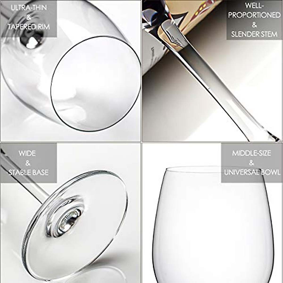 FAWLES Crystal Red Wine Glasses Set of 6, 17 Ounce Thin Rim Classic Rounded Bowl Stemmed All-purpose Wine Glass Set, Housewarming/Anniversary/Wine Gift Set