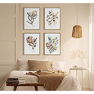 Kate and Laurel Sylvie Wildflower Bunch Framed Canvas Wall Art by Sara Berrenson, 18x24 Natural, Floral Accent for Wall