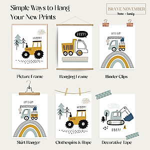 Construction Decor for Boys Room - 4 Car Posters for Boys Room Decor, 8x10 Unframed Construction Signs for Kids Wall Art, Toddler Room Decor for Boys Bedroom Decor, Playroom & Nursery Decor for Boys