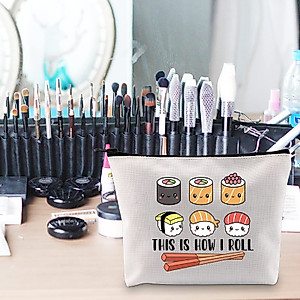 POFULL Sushi Lover Gift This Is How I Roll Cosmetic Bag Sushi Party Gift Japanese Cuisine Sushi Lover Gift (Sushi bag)
