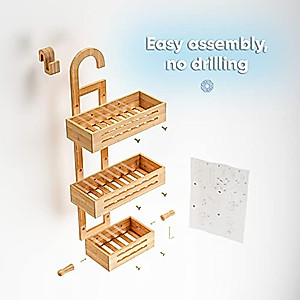 3 Tray Bamboo Shower Caddy, The Perfect Over Shower Head Or Over Door Shower Caddy. Unique Among Shower Caddies, It Comes With An Additional Hook, Allowing It To Be Hung Anywhere In Your Shower