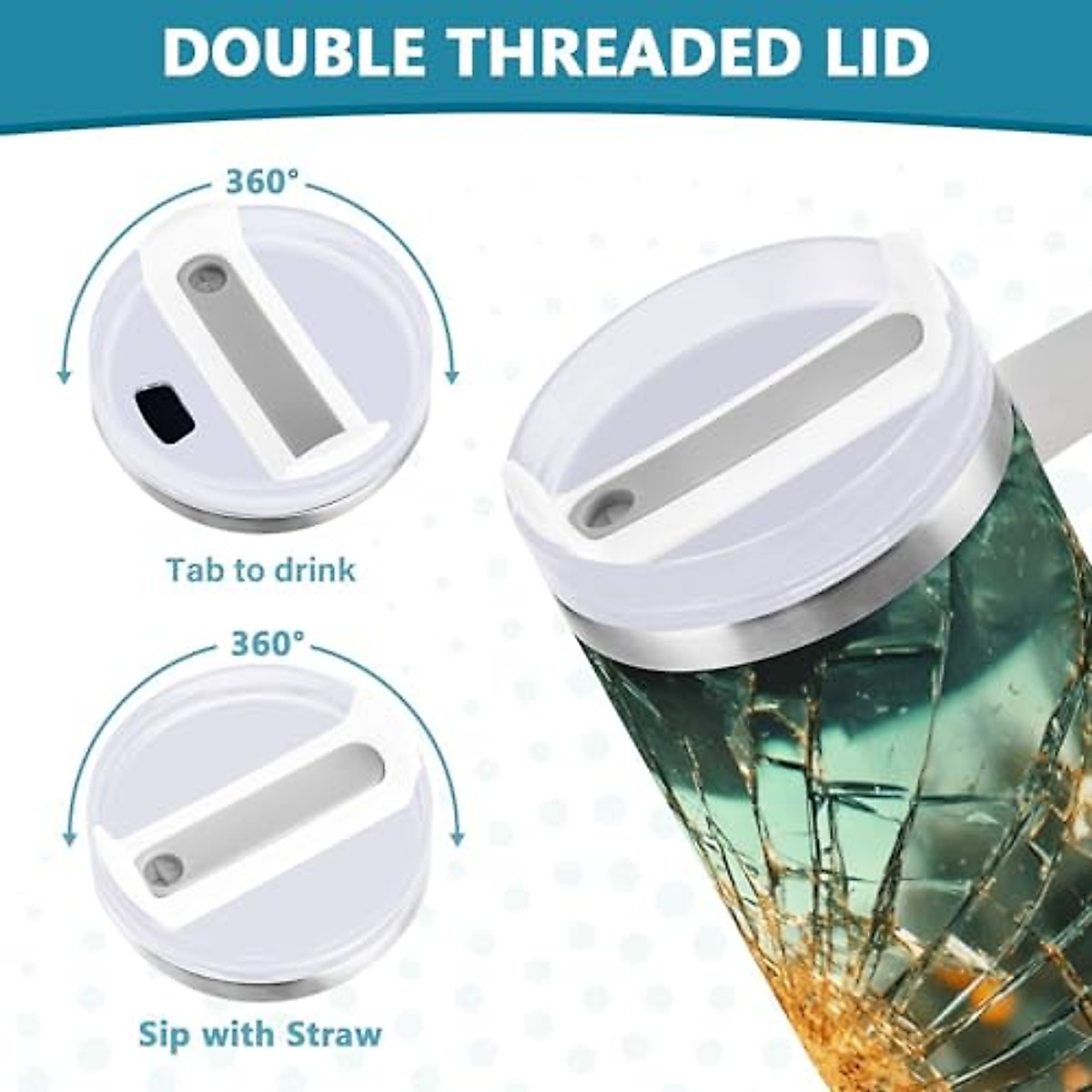 Jihqo Broken Windshield Print 40 oz Stainless Steel Vacuum Insulated Tumbler with Handle and Straw Lid, Leakproof Water Bottle Double Wall Travel Mug Coffee Cup, Cupholder Friendly