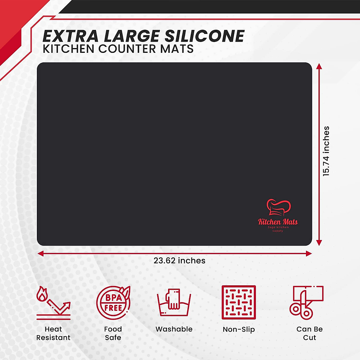 Large Black Heat Resistant Mat For Countertop, 23”x15”, Air Fryer Mat Counter Protector For Kitchen, Non Slip Silicone Kitchen Mat, Microwave Mat