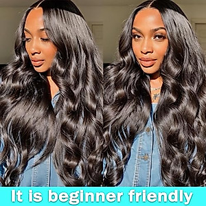 13x6 Glueless Wigs Human Hair Pre Plucked/Cut 26 Inch Wear and Go Wig 10A HD Body Wave Lace Front Wigs Human Hair 180 Density Wigs for Women No Glue 3 Seconds for Beginners