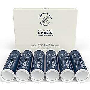 Unflavored Lip Balm for Dry Cracked Lips - Organic Beeswax Lip Moisturizer - Lip Repair For Severely Chapped Lips - Hydrating Moisturizing Lip Care Products - 6 Pack Bulk Set for Kids, Women, Men