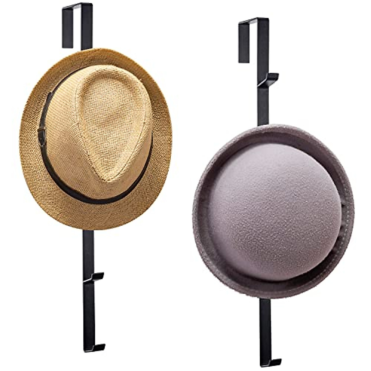 MyGift Black Metal Over The Door Hooks Heavy Duty Hanger for Hats, Coat, Scarf, and Purse, Door Hanging Rack with 5 Hooks, Set of 2