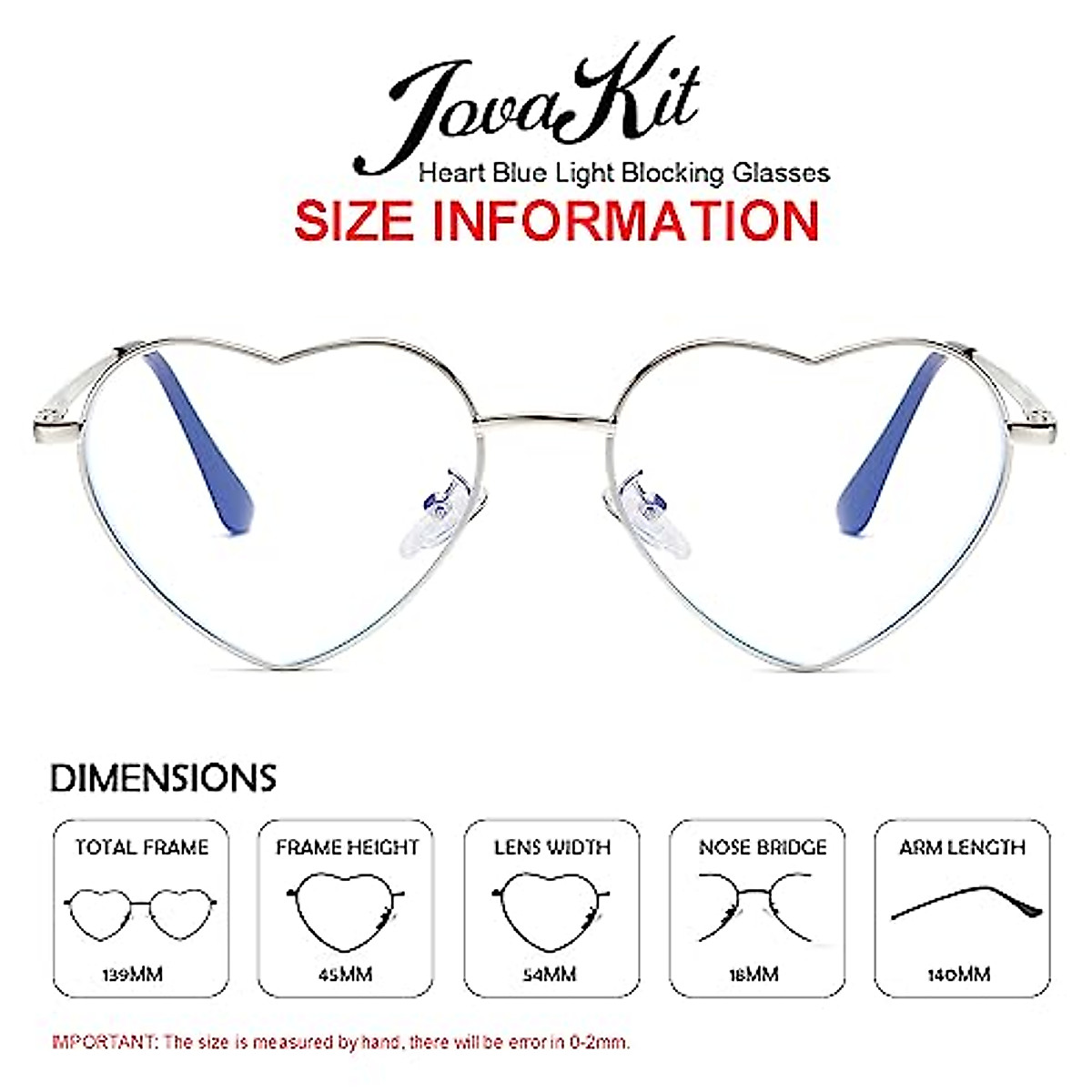JOVAKIT Heart Shaped Blue Light Blocking Glasses for Women Fashion Vintage Lovely Style Metal Frame Eyeglasses (Silver)