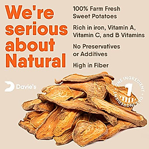 Davie's Sweet Potato Dog Treats, Made in The USA, High in Fiber, Grain Free, Vegan, No Preservatives, Vegetarian Alternative to Rawhide Chews, Rich in Vitamins, Large 1 lb. Bag