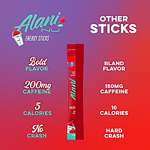 Alani Nu Cherry Slush Energy Sticks | Energy Drink Powder | 200mg Caffeine | Pre Workout Performance with Antioxidants | On-The-Go Drink Mix | Biotin, B Vitamins | Zero Sugar | 5 Calories | 10 Pack