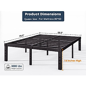FSCHOS Bed-Frame-Queen, 14 Inch Metal Platform Bed-Frame No Box Spring Needed, Heavy Duty, Easy Assembly, Noise Free, Black