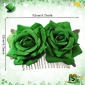 MTLEE 2 Pieces Green Rose Flower Hair Clip St. Patrick's Hair Accessories Irish Rose Hairpin St. Patrick's Day Hair Clip Comb for Girls Girlfriends Women St Patrick's Day Party Decorations