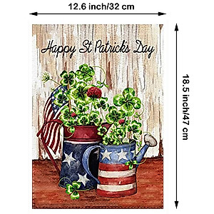 St Patricks Day Garden Flag Luck Shamrock US Flag Bottle 12.5 x 18 Inch Vertical Double Sided Burlap Happy Patricks Day Home Yard Decorations