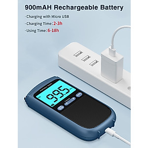 AM FM Walkman Radio: 900mAh Rechargeable Portable Transistor Pocket Radio with Best Reception Digital Tuning, LCD Screen,Stereo Earphone Jack, Sleep Timer and Alarm Clock for Jogging,Walking(Blue)