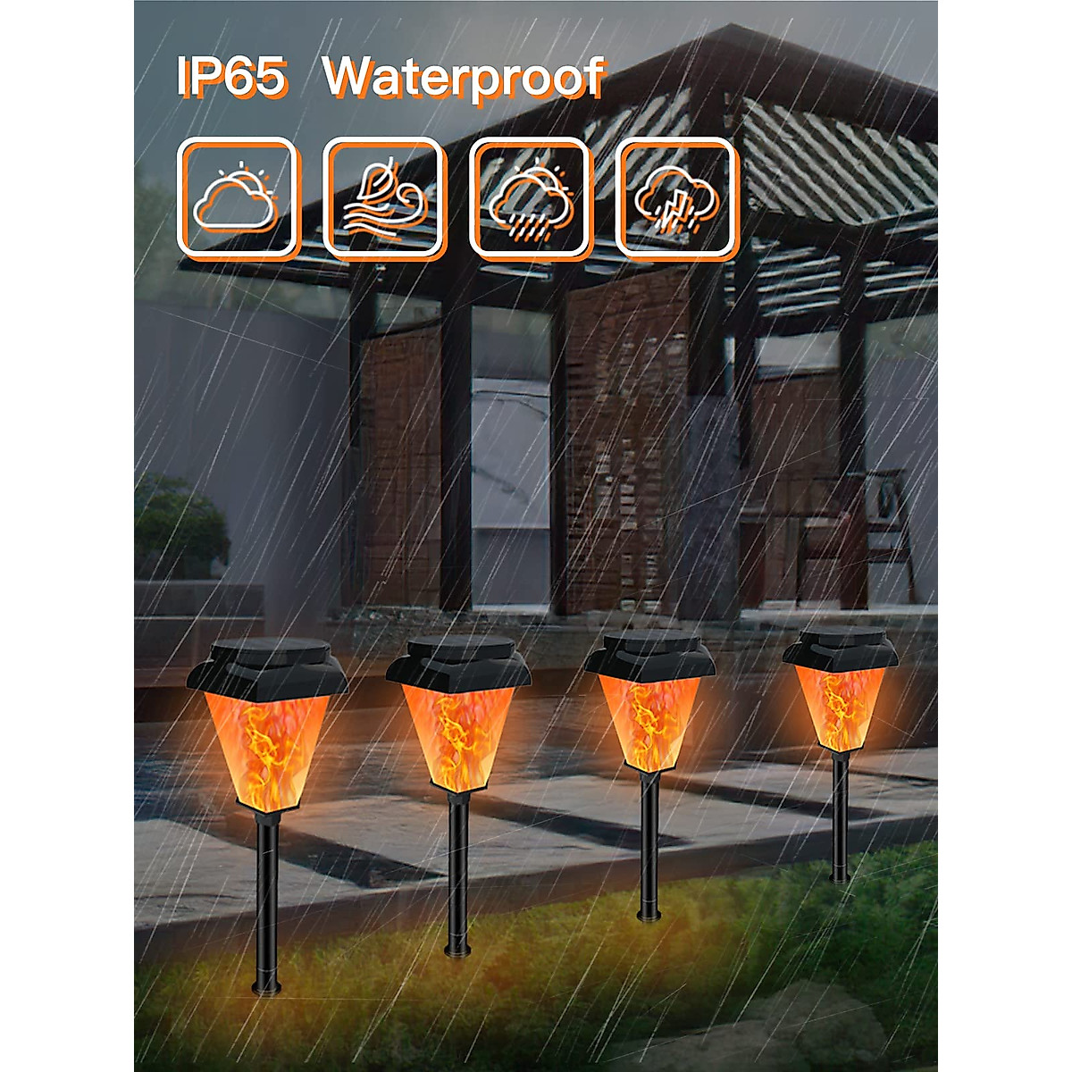 AveyLum Solar Flame Torch Light Outdoor Solar Flickering Dancing Flame Torch Lights Security Lights Landscape Lighting for Garden, PatioYard, Pathway Decoration(4 Pack)