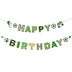 Soccer Football Happy Birthday Banner | Bunting Hanging for Football Fans Party Decoration | Sport Themed Party Supplies