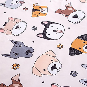 Generic WFFFa 3PC Dogs Printed Bed Sheet Set for Kids,Soft Breathable Fabric Flat Sheet Deep Pocket Fitted Sheet and Pillow Cases Set (Cream, Twin)