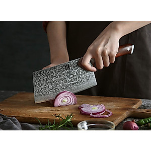XINZUO Cleaver Knife, Damascus Steel 7 Inch Chinese Chef Knife Professional Butcher Knife Sharp Kitchen Knife Meat Vegetable Knife, Ergonomic Rosewood Handle-Yu Series