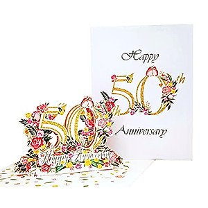 iGifts And Cards Happy 50th Milestone Anniversary 3D Pop Up Greeting Card - Marriage, Soulmates, Celebration, Being Together, Golden, Congratulations, Romantic, Lovebirds, Love and Happiness