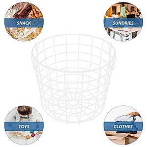 VOSAREA Iron Wire Laundry Hamper Metal Laundry Basket With Handles Round Storage Bin for Towels Books Dirty Clothes Organizer White