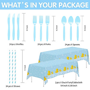 APOWBLS Rubber Duck Party Decorations Tableware - Duck Party Supplies, Plate, Cup, Napkin, Tablecloth, Cutlery, Bubble Bath Rubber Duck Theme Birthday Baby Shower Decorations Dinnerware | Serve 24