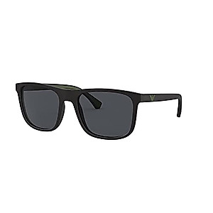 Emporio Armani Men's EA4129 Square Sunglasses, Matte Black/Grey, 56 mm
