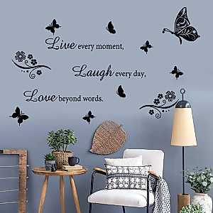 Wall Decal Quote Live Every Moment Laugh Every Day Love Beyond Words Wall Sticker Motivational Wall Decals Family Inspirational Wall Stickers for Bedroom Living Room Window Decor Home Decor.