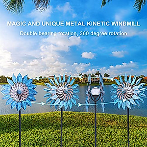 75IN Solar Wind Spinner - Wind Spinners for Yard and Garden Multi-Color LED Lighting Solar Powered Glass Ball with Kinetic Metal Sculpture for Outdoor Yard Lawn & Garden Christmas Holiday