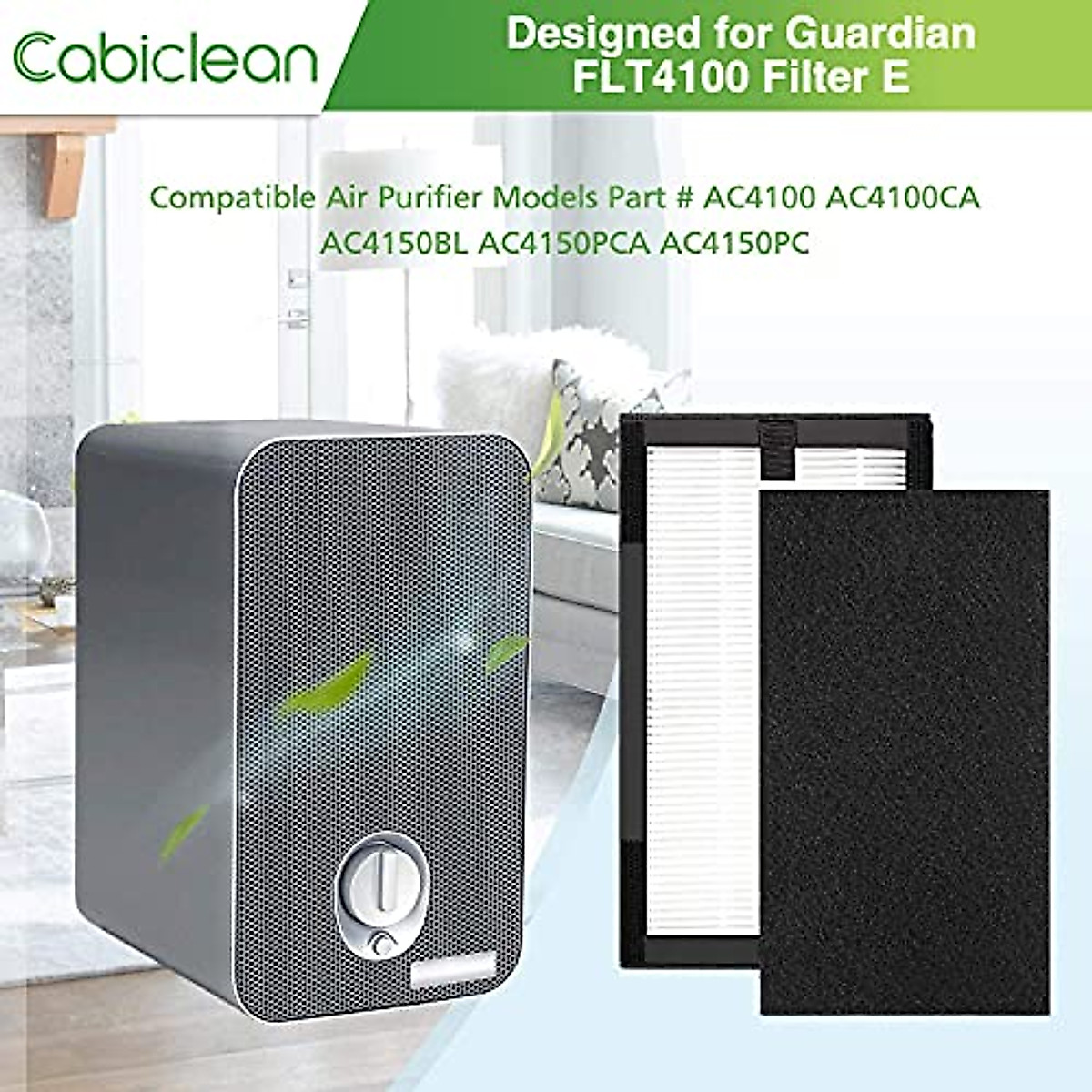 FLT4100 True HEPA Replacement Filter Size E for Guardian Technologies model AC4100 AC4100CA AC4150BL AC4150PCA AC4150P, 3 x Hepa Filter + 9 x Activated Carbon Pre-Filter