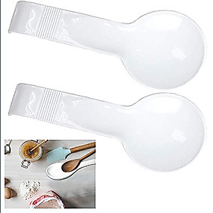 2 Spoon Rest Kitchen Utensils Home Decor Tools Spatula Holder Plastic White 12"