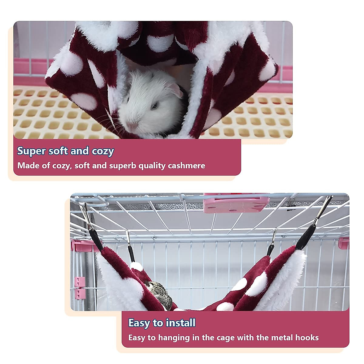 LEFTSTARER Rat Ferret Sugar Glider Cage Hammock Bedding Small Pet Cage Accessories Toy Triple-Layer Hammock Bedding for Hamster Guinea Pig Sugar Glider Rat Ferret Chinchilla Playing Sleeping(Red)