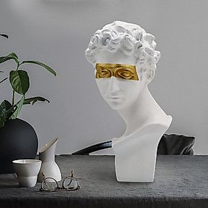 aboxoo David Statue of Greek Statues for Home Decor,Classic Bust Statue White and Gold,Resin Figurines for Office Classic Greek Mythology Decor, Resin Figurines for Office Shelf Decor(White)