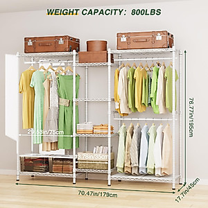 LEHOM G6 Wire Garment Rack Heavy Duty Clothes Rack Compact Large Size Armoire Storage Rack Freestanding Metal Clothing Rack Closet Wardrobe with 3 Hanger Rod and 4 Large Shelves 4 Small Shelves, White