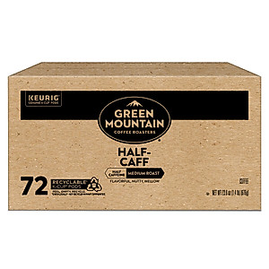 Green Mountain Coffee Roasters Half Caff, Single-Serve Keurig K-Cup Pods, Medium Roast Coffee, 12 Count (Pack of 6), Total 72 Count