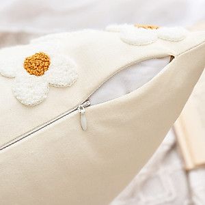 EMEMA Decorative Throw Pillow Covers Sun Flower Jacquard Pillowcase Cushion Case Square for Couch Sofa Bed Living Room Bedroom Set of 2, 18x18 Inch, Beige