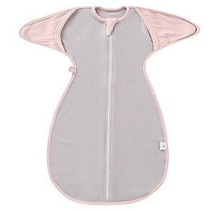 ZIGJOY Shark-Fin Transition Swaddle - 1.0 Tog Baby Sleep Sack Soft Cotton Transitional Baby Wearable Blanket with 2-Way Zipper, Purple, 3-6 Months