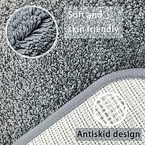 HALLYONA 20''X32'' Bathroom Rugs Set, 2pcs Washable Non-Slip Striped Pattern Bath Rugs for Bathroom, Indoor Soft Plush Shaggy Bathroom Runner Set(Lava Gray)