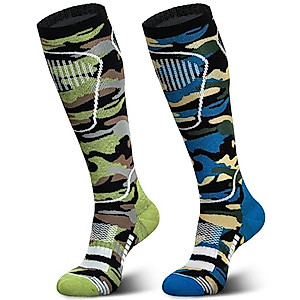Merino Wool Ski Socks 2 Pairs, Thermal Knee High Warm Socks for Snowboarding, Hiking, Cold Weather, Snow, Hunting