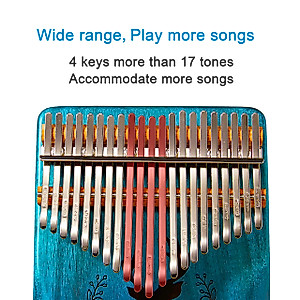 TienClef Kalimba Thumb Piano 21 Keys with Engraved Notes Deer Pattern Handhold Cute Finger Zebrawood Solid Wood Portable Musical Instrument Music Book for Kids Adult Beginner (Gradual Blue)