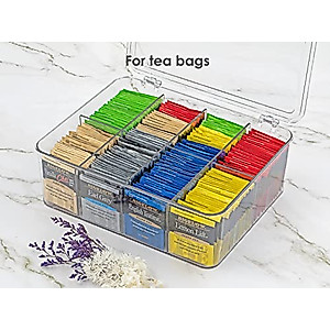 smartified Fridge Organizer Bin with Lid & Removable Dividers - Stackable Multipurpose for Teabags, Art & Crafts - Kitchen Pantry Refrigerator Freezer